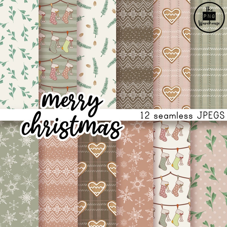 MERRY CHRISTMAS - Digital Paper Pack - 12 Jpegs - Instant Download ...