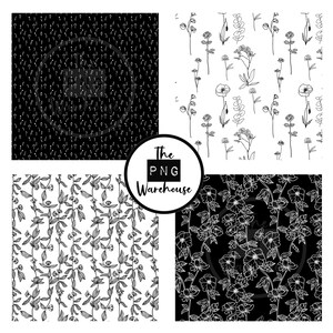 BLACK and WHITE FLORALS - Digital Paper Pack - 12 Jpegs - Instant ...