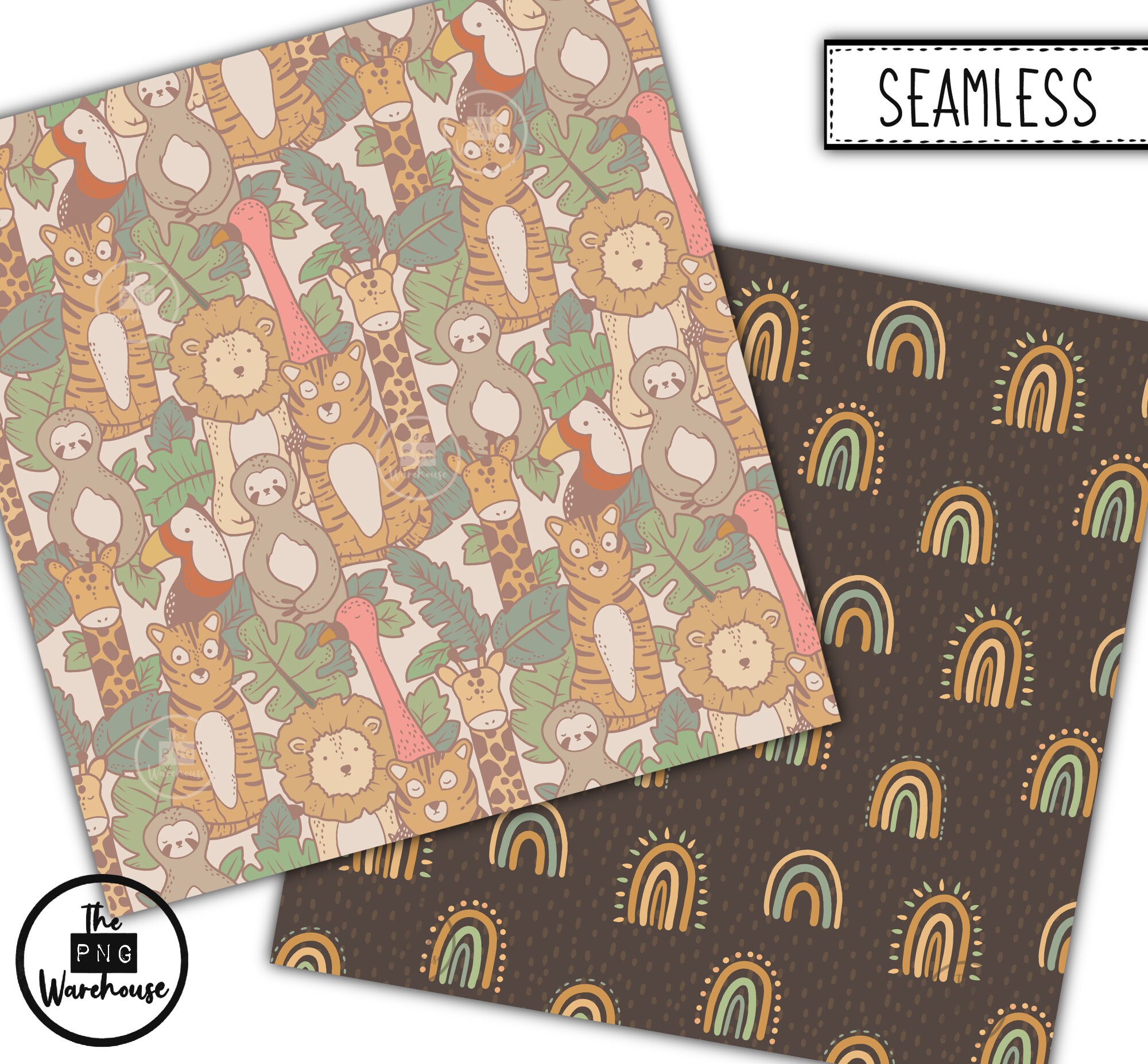 HAPPY JUNGLE - Seamless Digital Paper Pack - 12 Jpegs - Instant ...