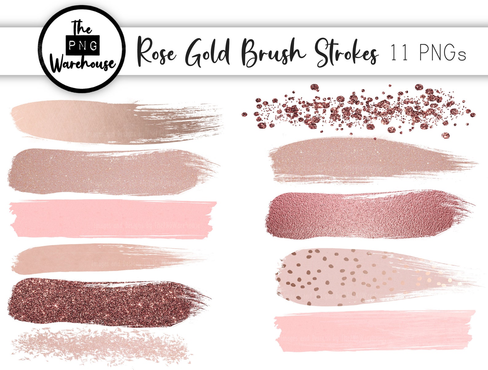 11 ROSE GOLD Brush Strokes - 11 Png Clip Art Designs - Instant Download ...