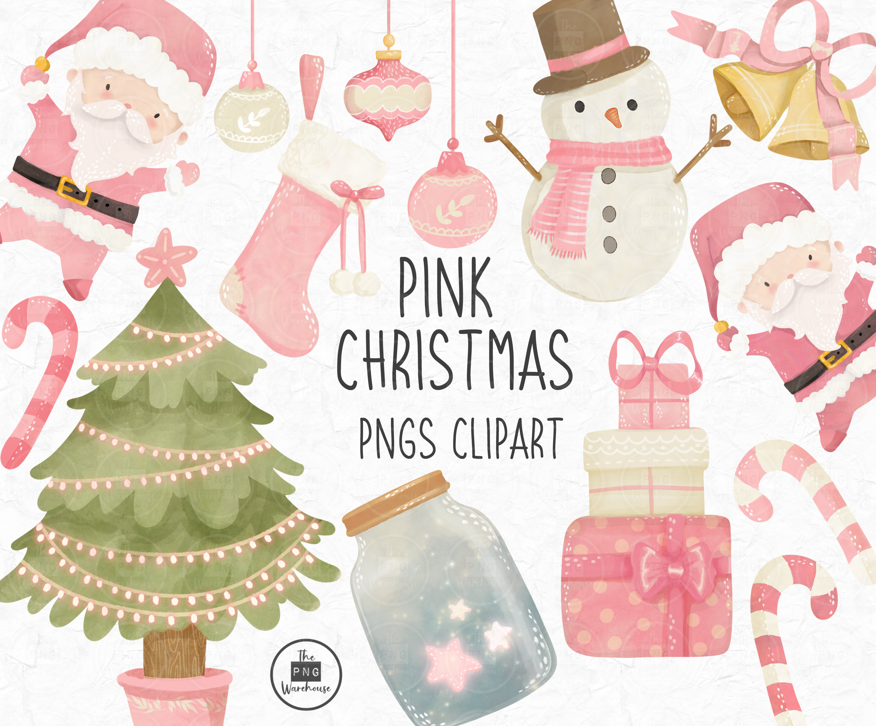 Watercolour PINK CHRISTMAS CLIPART - 14 Pngs - Instant Download ...
