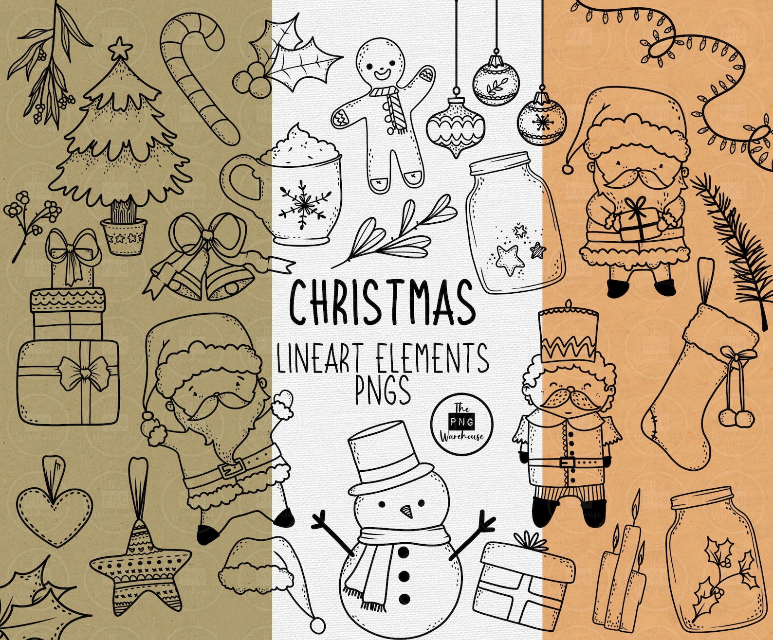 CHRISTMAS Lineart Elements - 29 Png Clip Art Designs - Instant Download ...