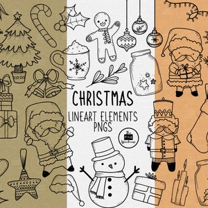CHRISTMAS Lineart Elements - 29 Png Clip Art Designs - Instant Download ...