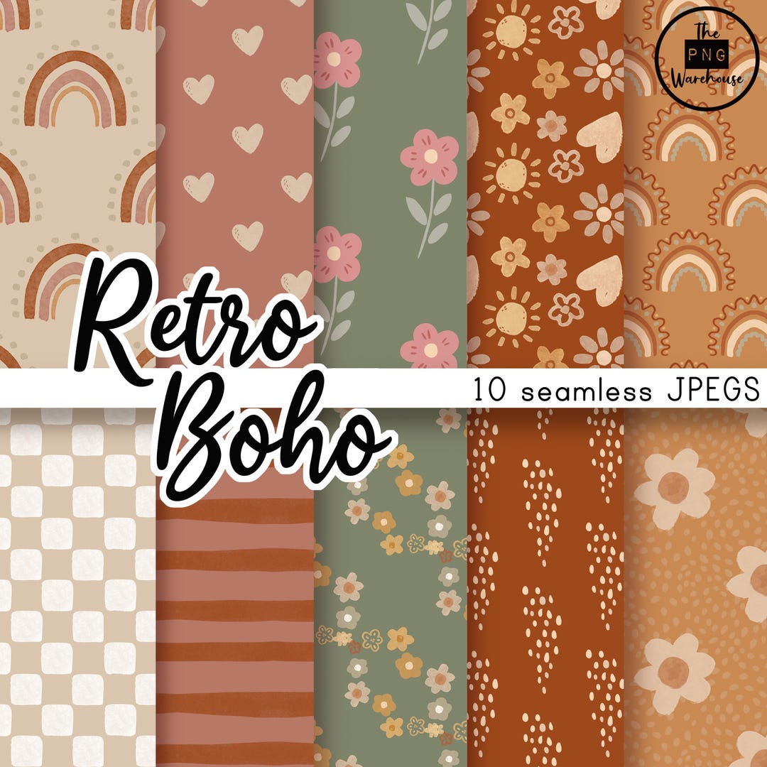 Retro Boho Digital Paper Pack | 10 Seamless Patterns | Rust Sage ...
