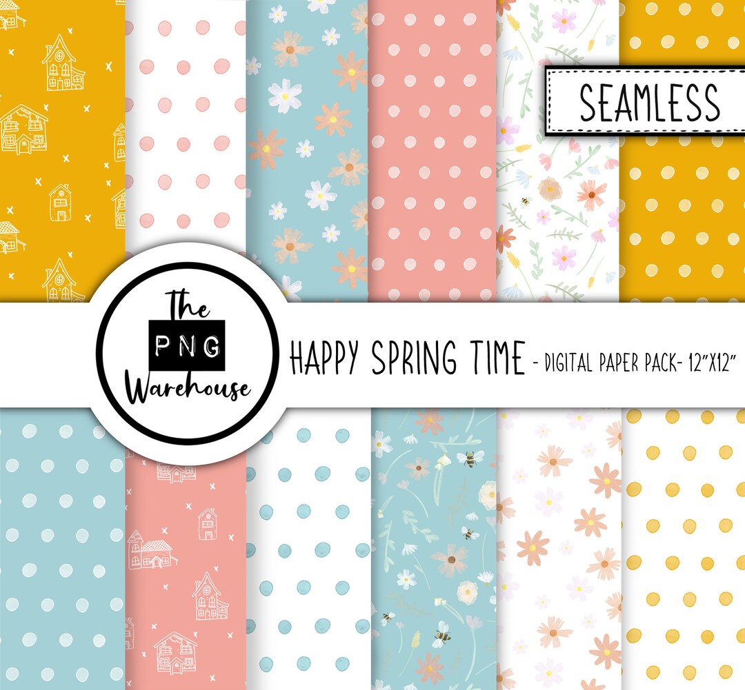 HAPPY SPRING TIME Digital Paper Pack 12 Jpegs Instant Download 300dpi ...