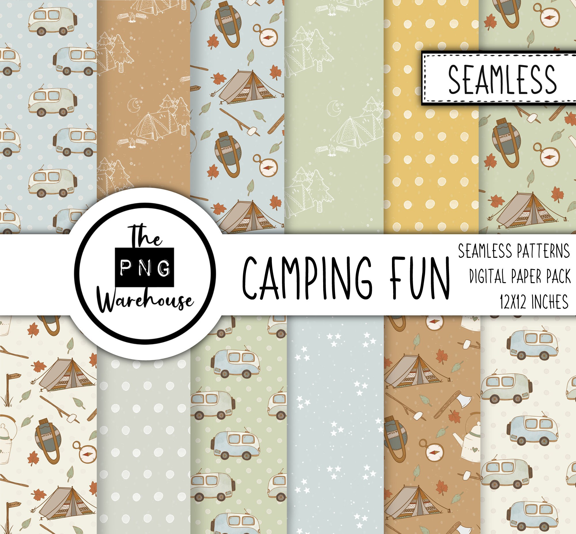 CAMPING FUN Digital Paper Pack 12 Jpegs Instant Download | Etsy
