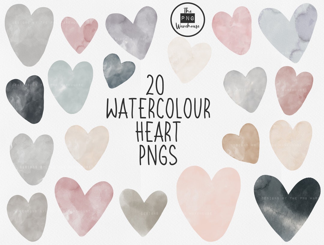 20 WATERCOLOUR HEARTS - Clip Art - 20 Png Designs - 300 Dpi - Digital ...
