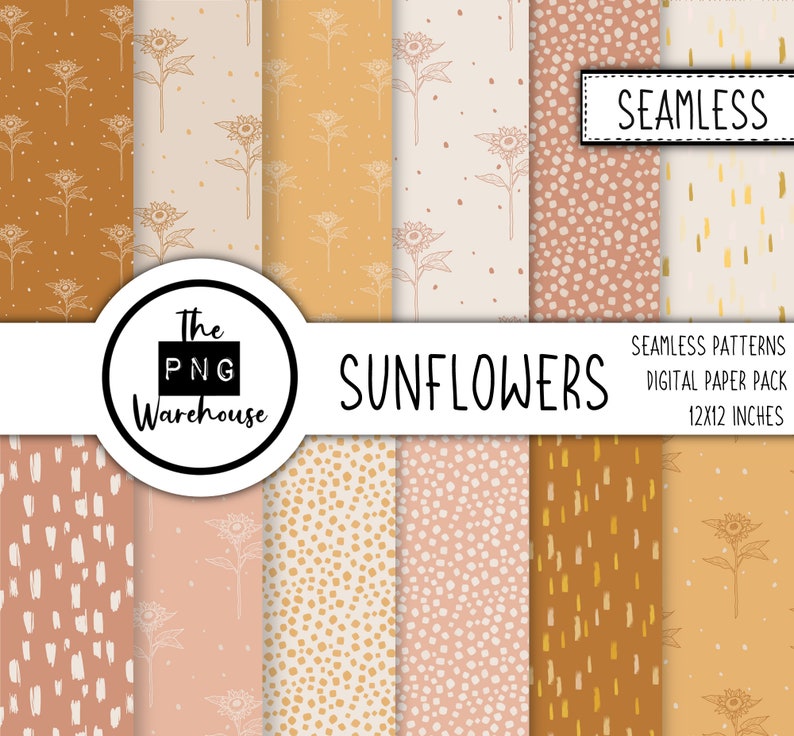 SUNFLOWERS - Digital Paper Pack - 12 Jpegs - Instant Download - 300dpi ...