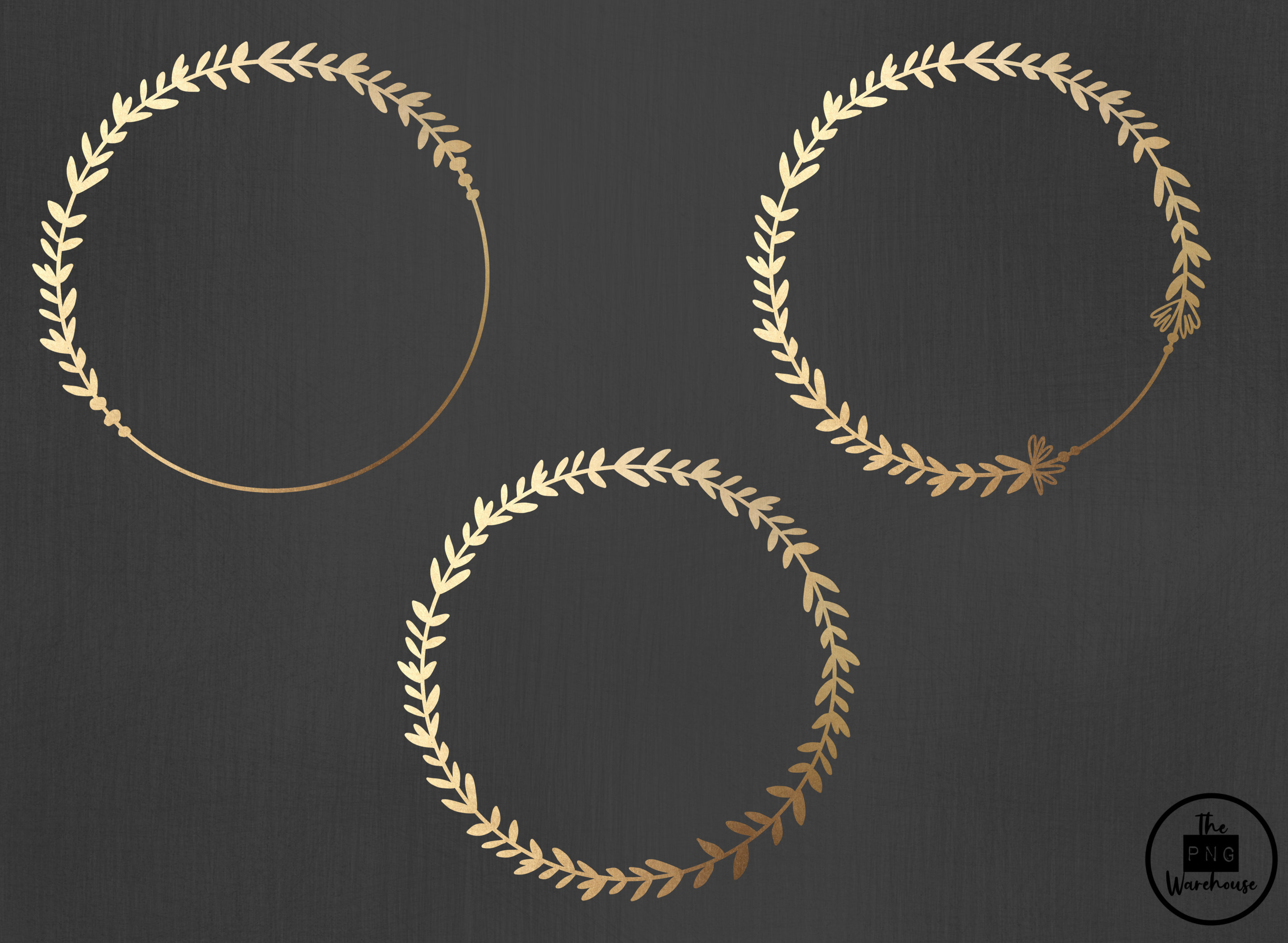 15 GOLD FOIL WREATHS - 15 Png Clip Art Designs - Instant Download - 300 ...