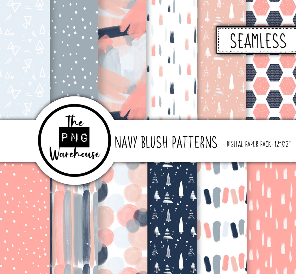 NAVY CORAL BLUSH Digital Paper Pack 12 Jpegs Instant | Etsy UK