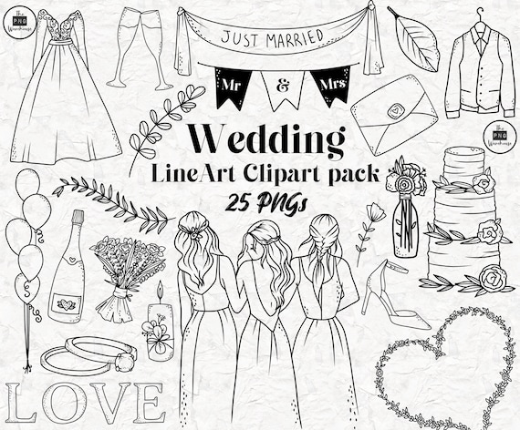 WEDDING Lineart Elements 25 Png Clip Art Designs Instant - Etsy