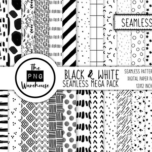 Black and White Seamless Patterns Digital Paper Pack 12 - Etsy