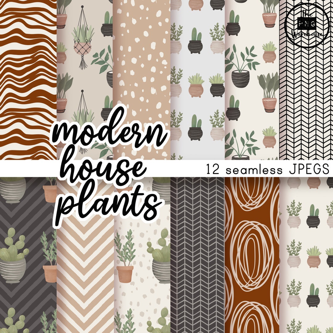 Modern House Plants Patterns - Digital Paper Pack - 12 Jpegs - Instant ...