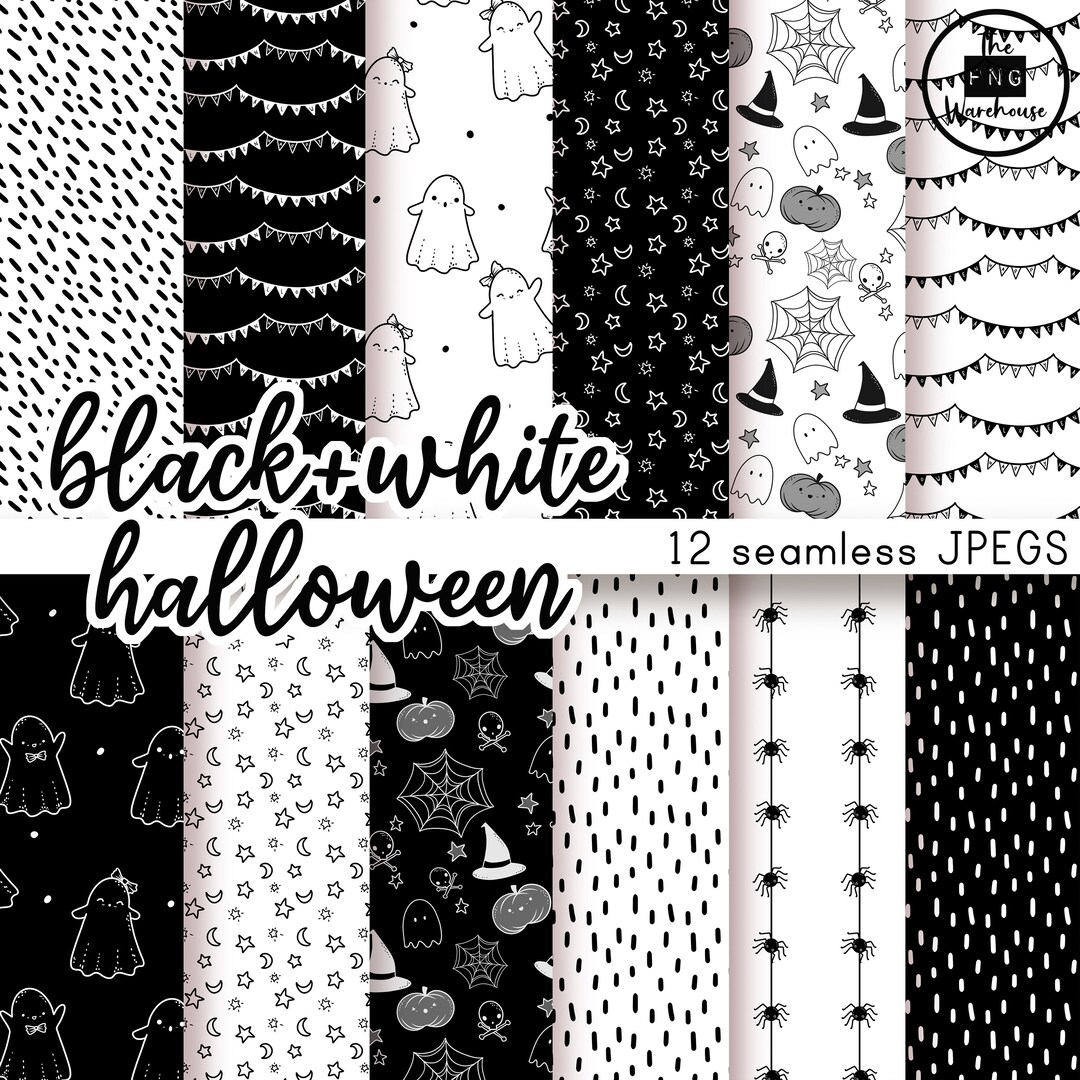 BLACK + WHITE HALLOWEEN - Digital Paper Pack - 12 Jpegs - Instant ...