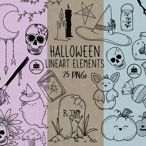 HALLOWEEN Lineart Elements - 25 Png Clip Art Designs - Instant Download ...