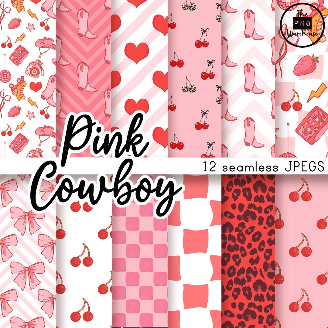 PINK COWBOY PATTERNS Digital Paper Pack 12 Jpegs Instant Download ...