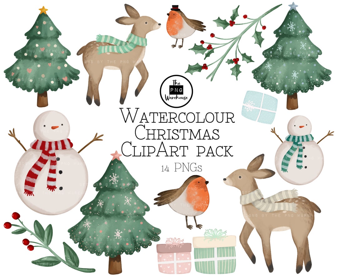 WATERCOLOUR CHRISTMAS CLIPART - Set 2 - 14 Pngs - Instant Download ...