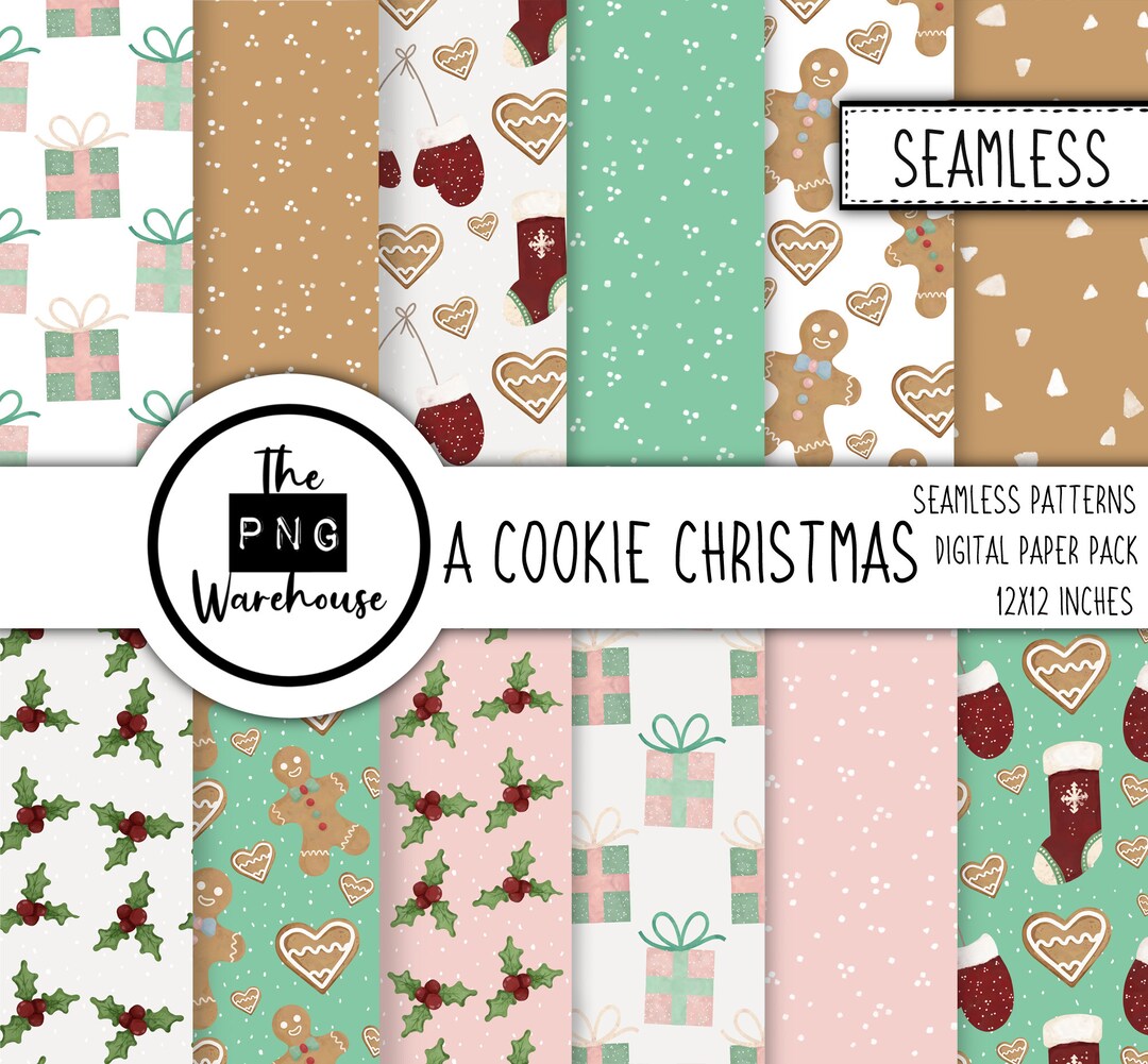 A COOKIE CHRISTMAS - Seamless Digital Paper Pack - 12 Jpegs - Instant ...