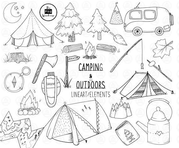 CAMPING OUTDOORS Lineart Elements 23 Png Clip Art Designs - Etsy UK