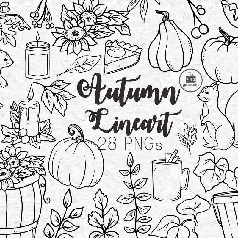 Autumn Clip Art Black and White - Etsy