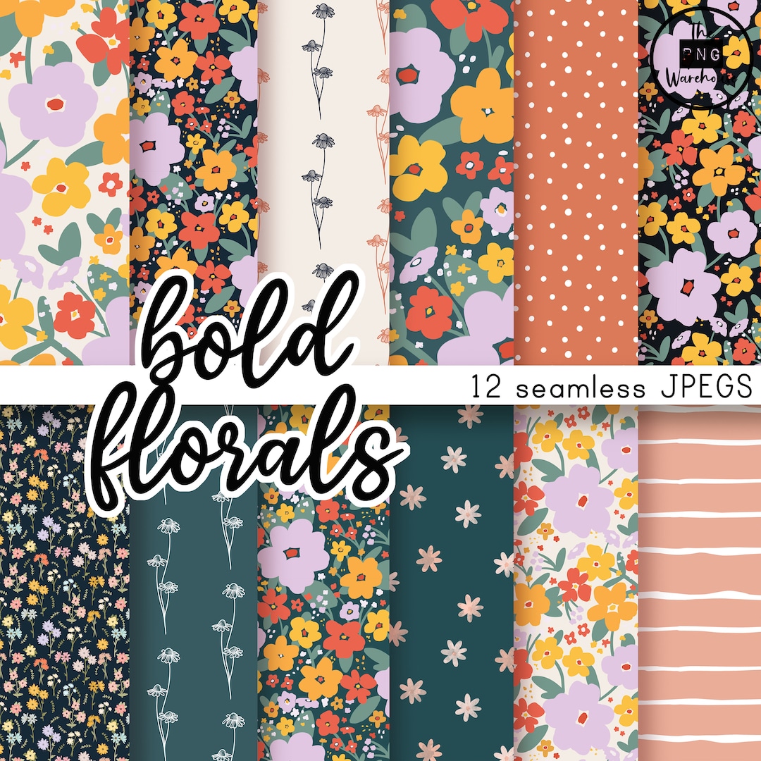 BOLD FLORAL - Digital Paper Pack - 12 Jpegs - Instant Download - 300dpi ...