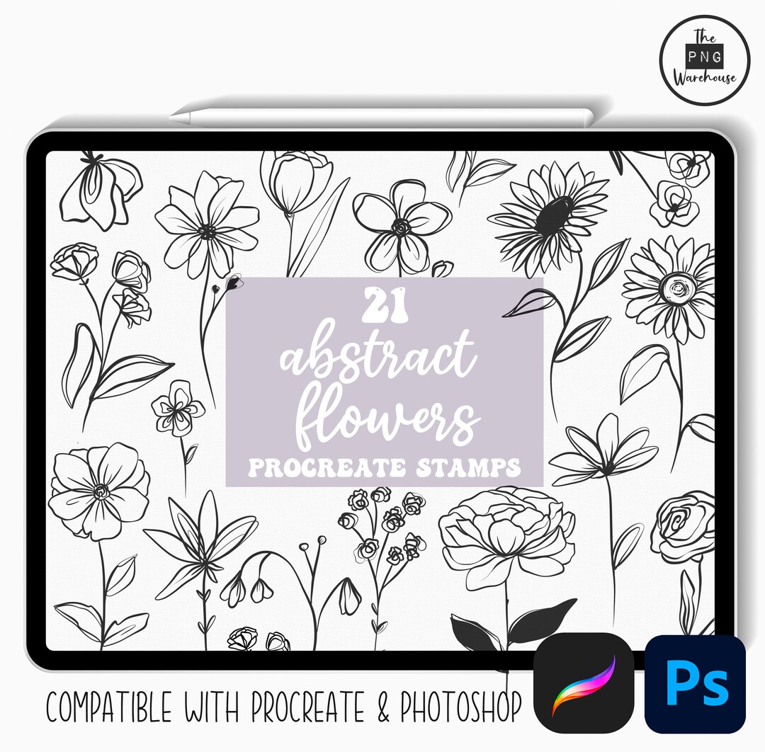 21 ABSTRACT FLOWERS - for Use in Procreate + Photoshop + Photopea - ABR ...