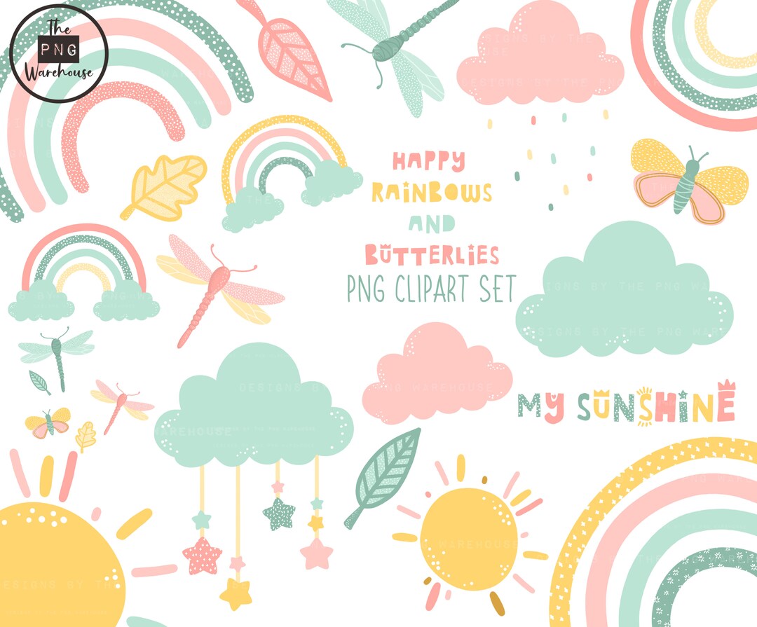 Happy RAINBOWS and Butterflies CLIPART - 15 Pngs - Instant Download ...