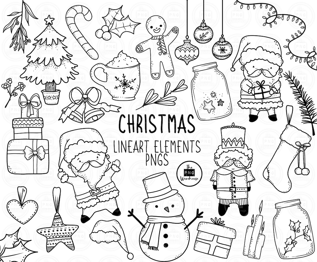 CHRISTMAS Lineart Elements - 29 Png Clip Art Designs - Instant Download ...