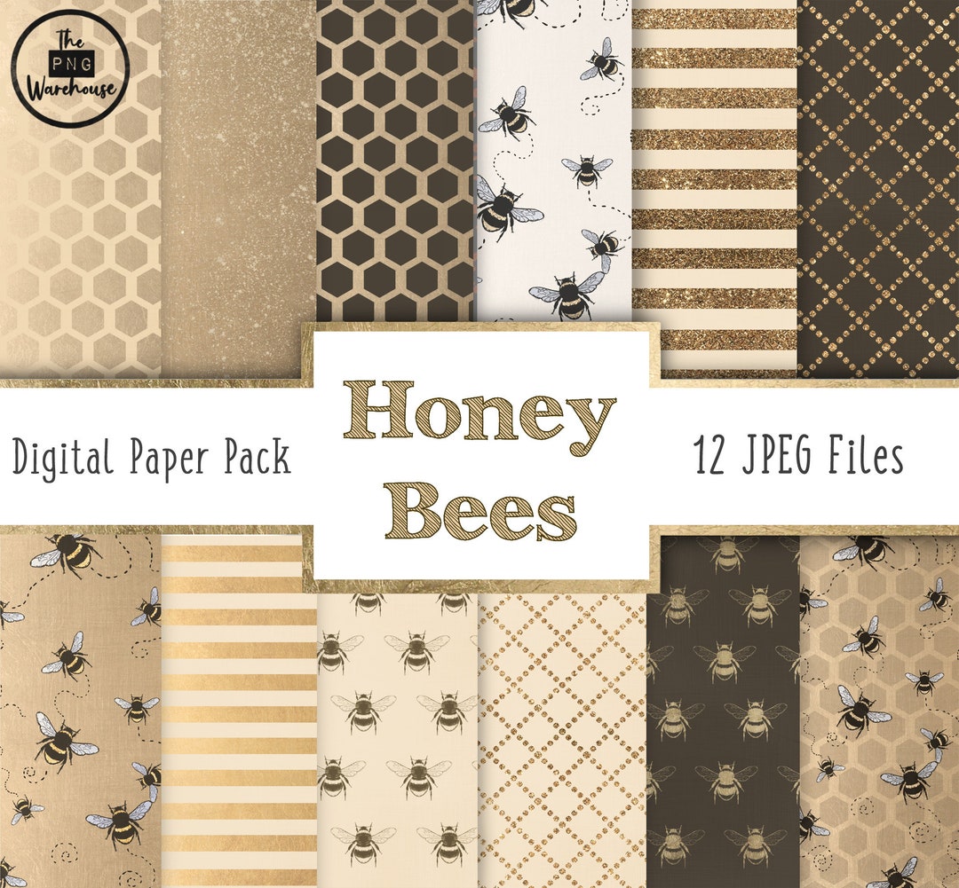 HONEY BEES Digital Paper Pack 12 Jpegs Instant Download 300dpi 12x12 ...