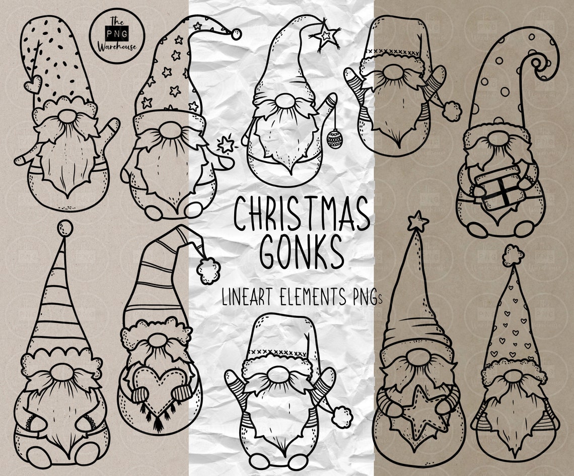 CHRISTMAS GONKS Lineart Elements 10 PNG Clip Art Designs - Etsy