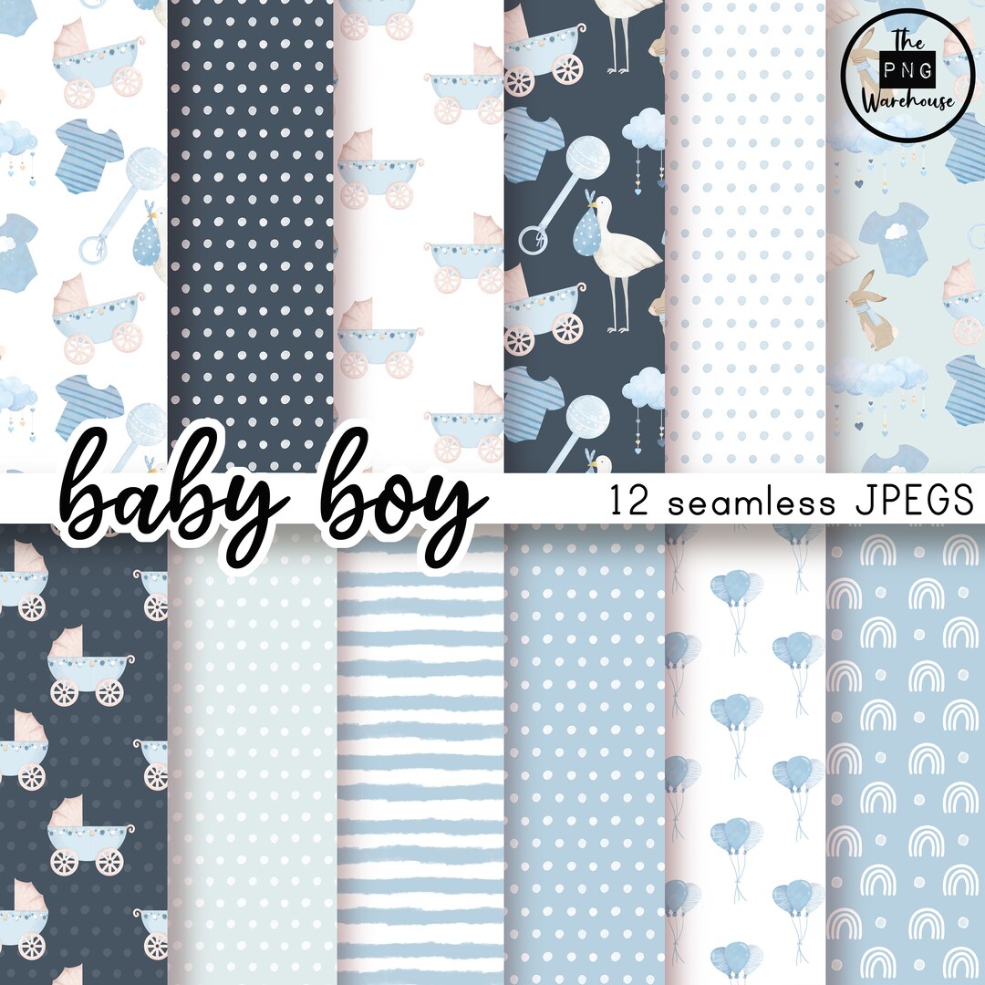 BOYS BABY SHOWER - Digital Paper Pack - 12 Jpegs - Instant Download ...