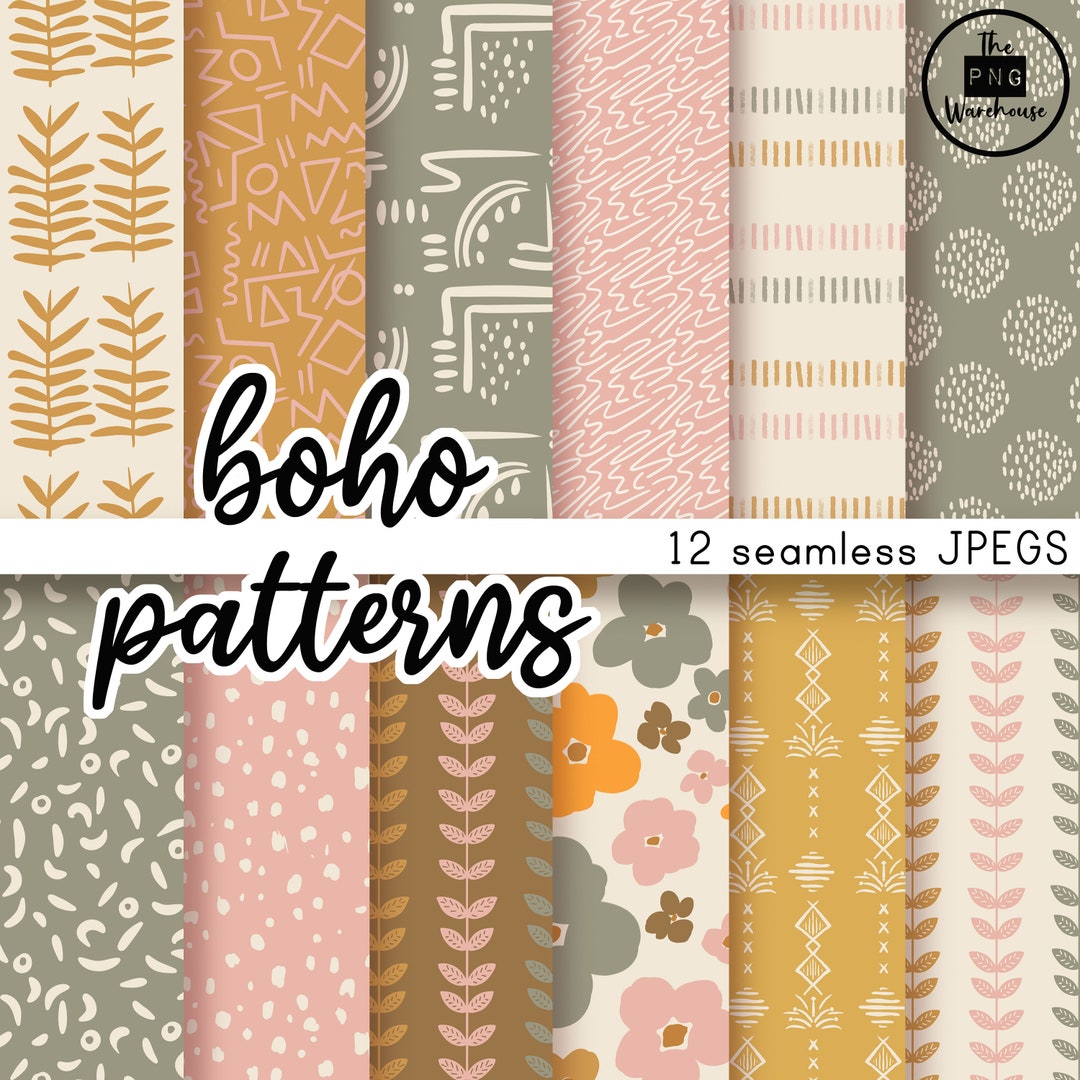 Boho Patterns - Digital Paper Pack 12 Jpegs - Instant Download - 300dpi ...