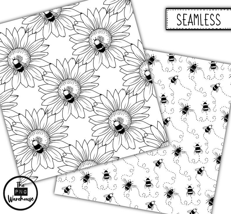 BLACK and WHITE BEES Digital Paper Pack 12 Jpegs Instant - Etsy