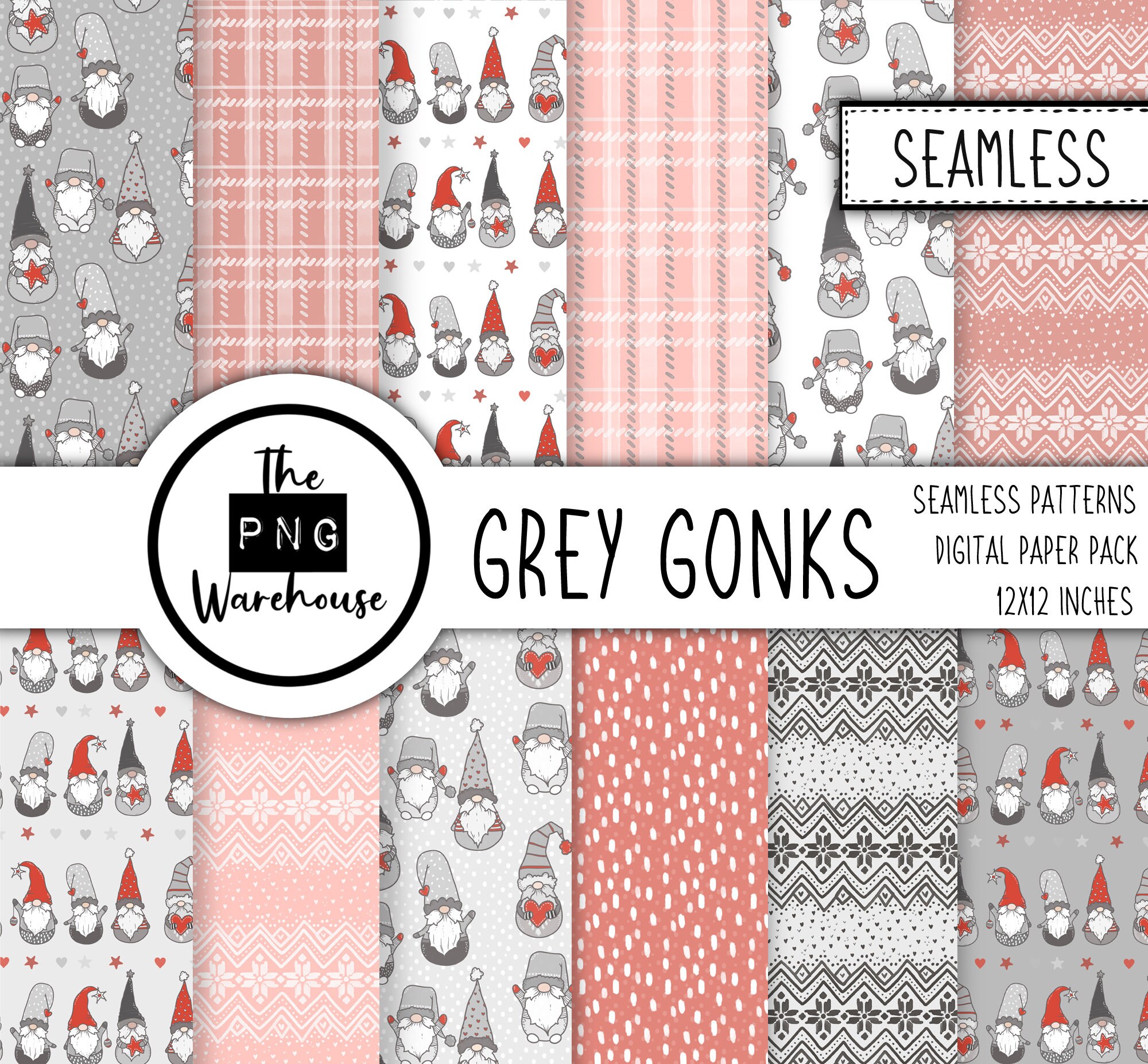 GREY GONK CHRISTMAS Digital Paper Pack 12 Jpegs Instant | Etsy