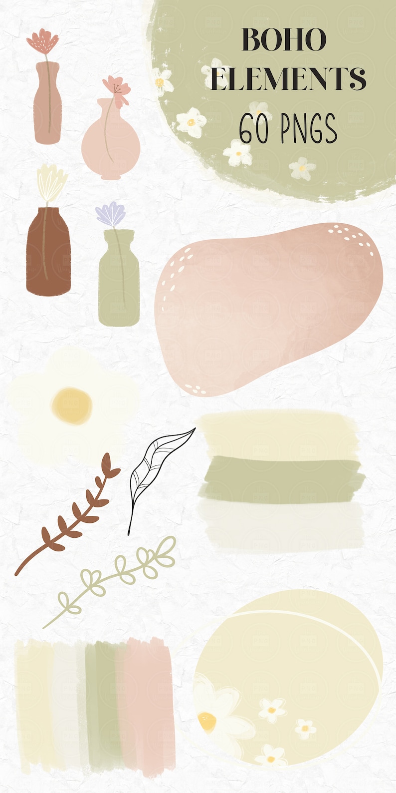 MODERN BOHO ELEMENTS - 60 Png Clip Art Designs - Instant Download 300 ...