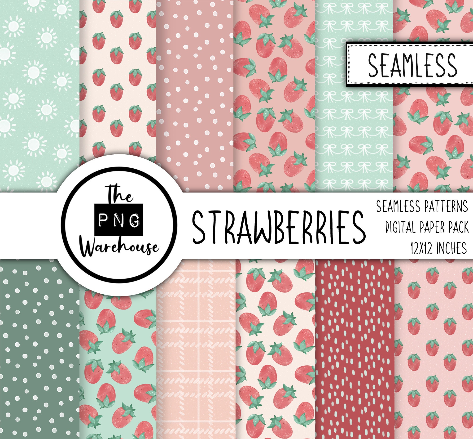Watercolour STRAWBERRY Digital Paper Pack 12 Jpegs | Etsy