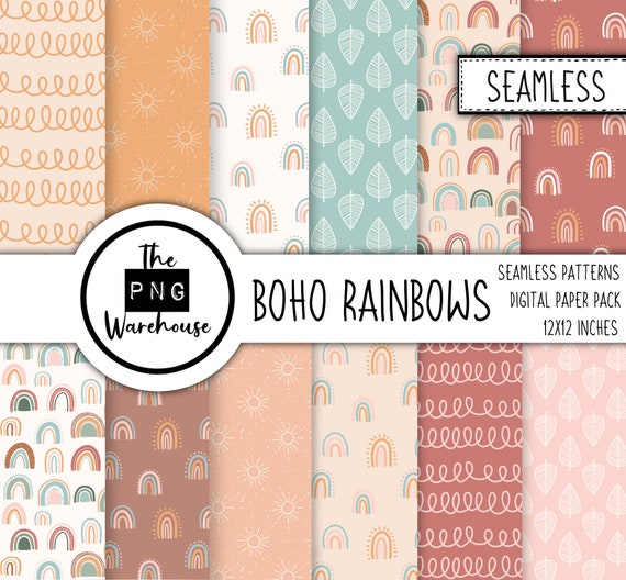 BOHO RAINBOW Digital Paper Pack 12 Jpegs Instant - Etsy