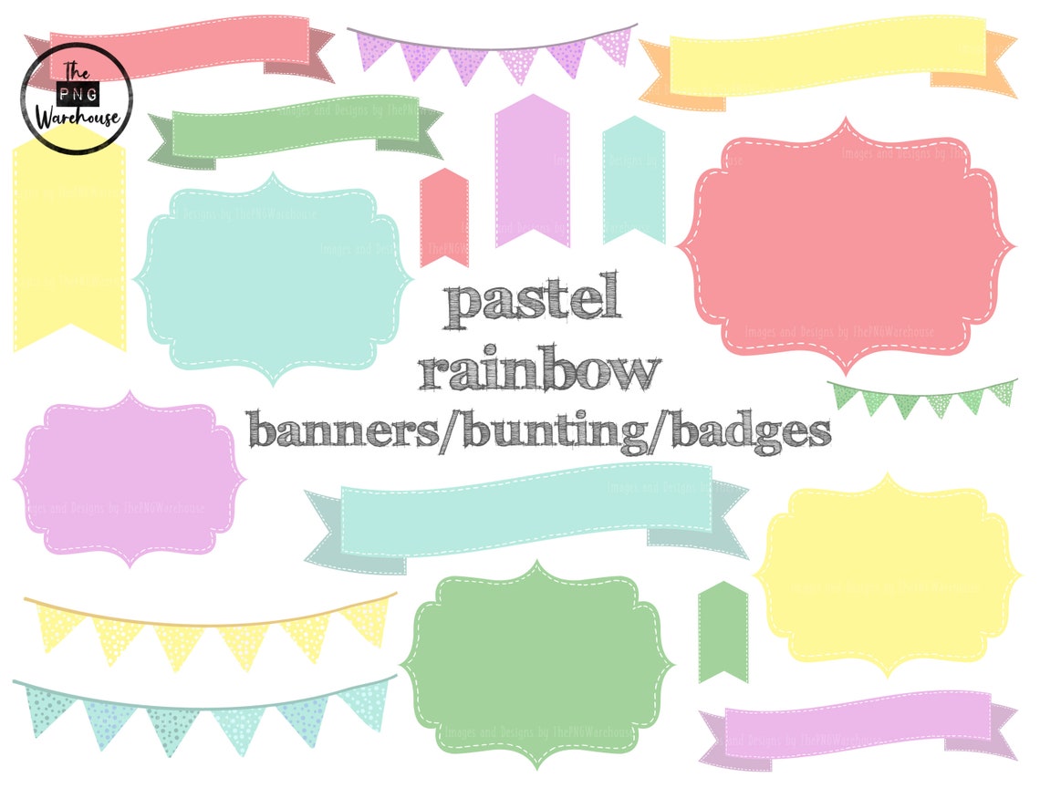 20 pastel BANNERS BUNTING BADGES 20 png clip art designs | Etsy