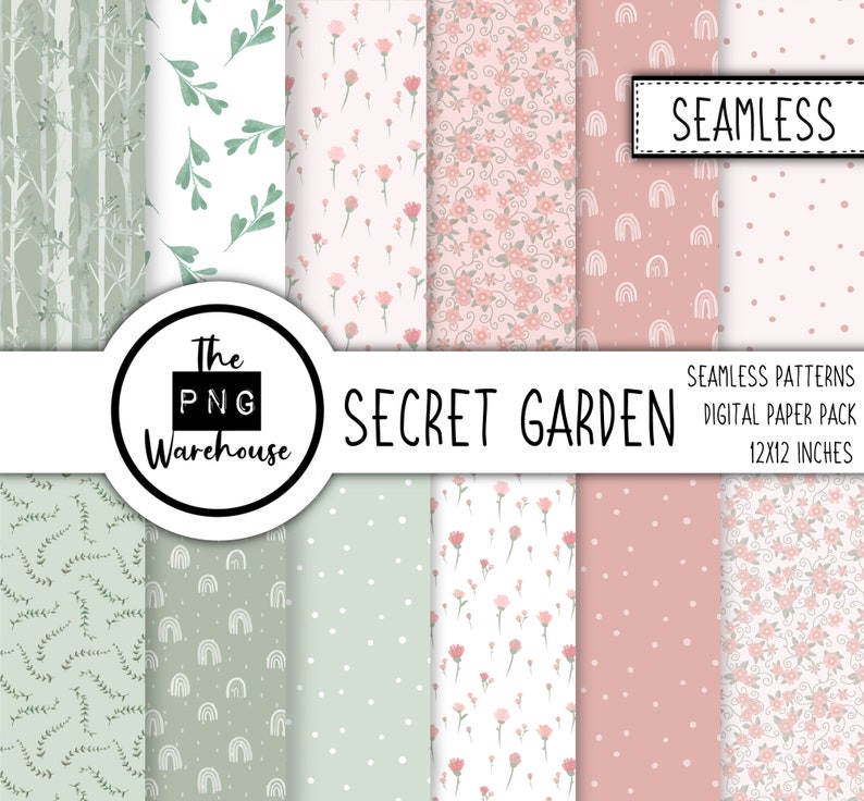 SECRET GARDEN Digital Paper Pack 12 Jpegs Instant - Etsy