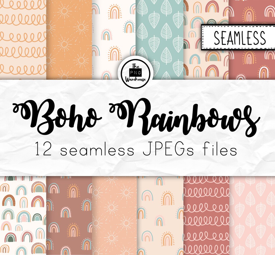 BOHO RAINBOW Digital Paper Pack 12 Jpegs Instant - Etsy