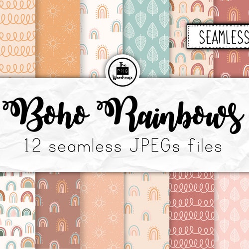 BOHO RAINBOW Digital Paper Pack 12 Jpegs Instant - Etsy