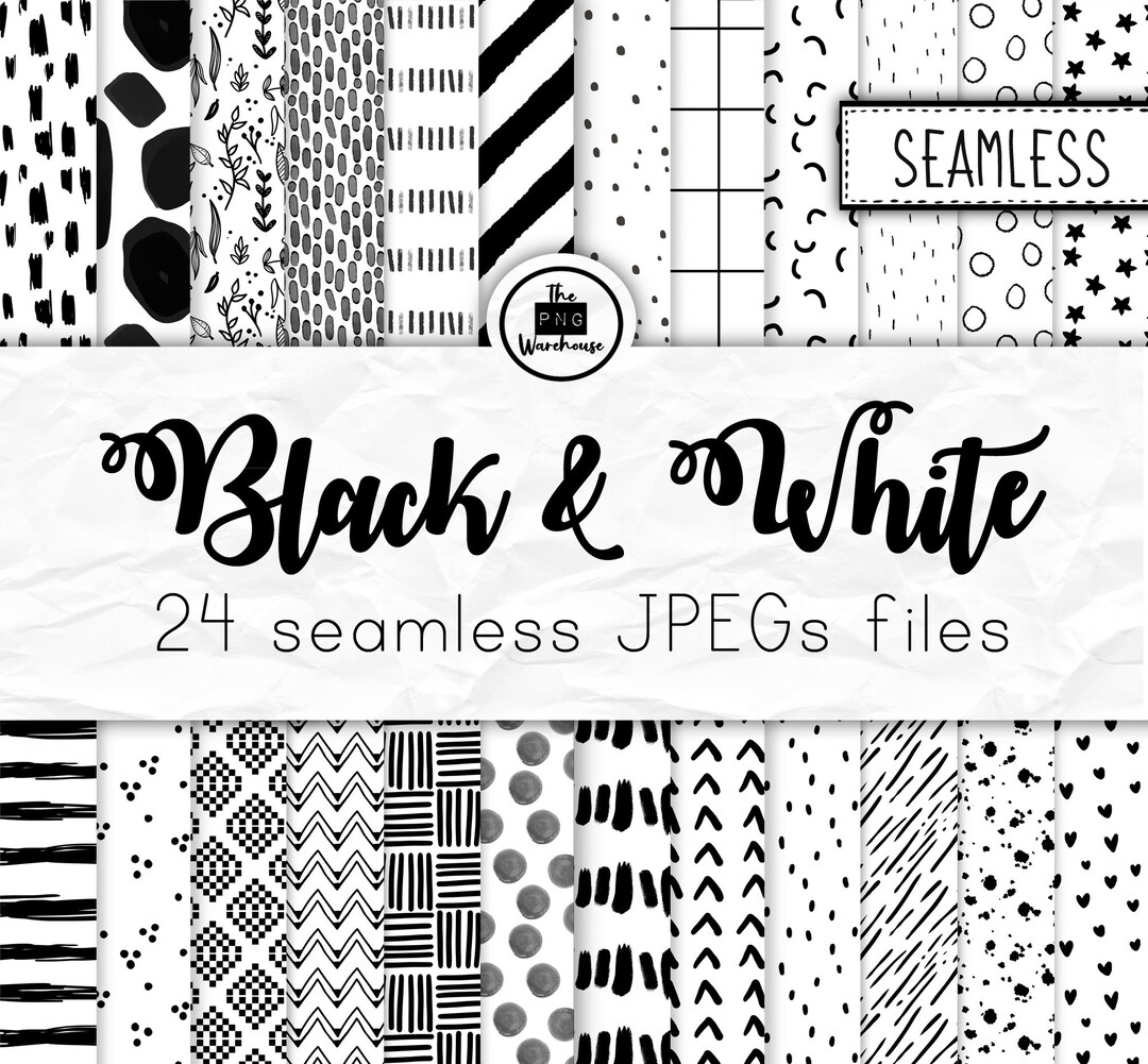 Black and White Seamless Patterns - Digital Paper Pack - 24 Jpegs ...