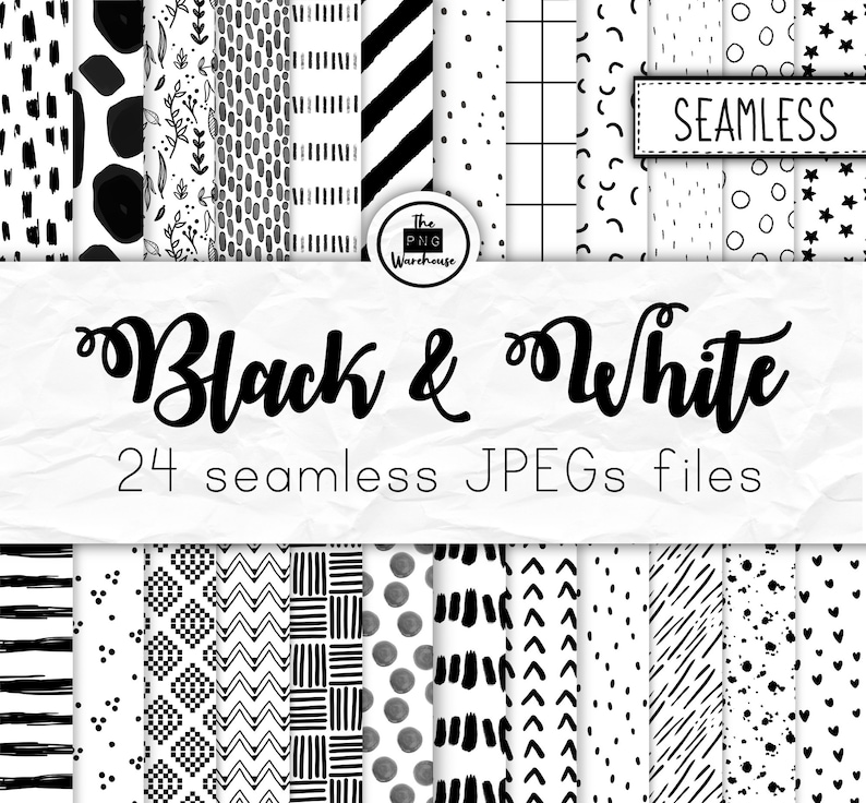 Black and White Seamless Patterns - Digital Paper Pack - 24 Jpegs ...