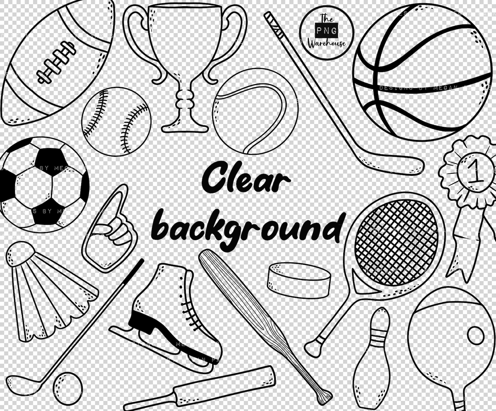 SPORTS Lineart Elements - 20 Png Clip Art Designs - Instant Download ...
