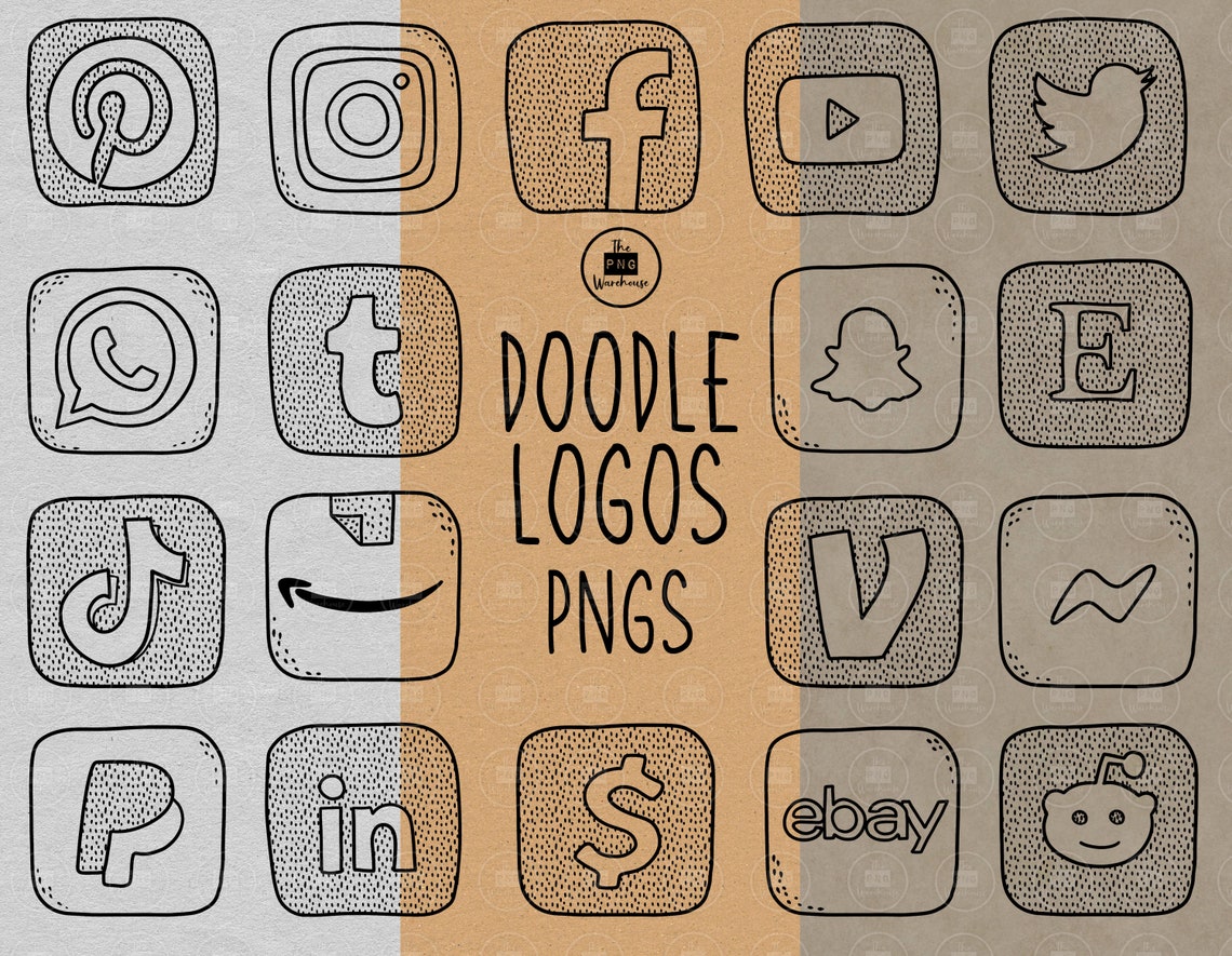 DOODLE LOGOS Lineart Elements - 18 Png Clip Art Designs - Instant ...