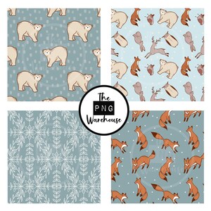 WINTER ANIMALS PATTERNS Digital Paper Pack 12 Jpegs Instant Download ...
