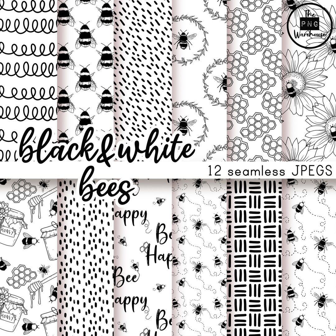 BLACK and WHITE BEES - Digital Paper Pack - 12 Jpegs - Instant Download ...