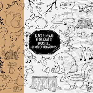 FOREST CREATURES Lineart Elements - 33 Png Clip Art Designs - Instant ...