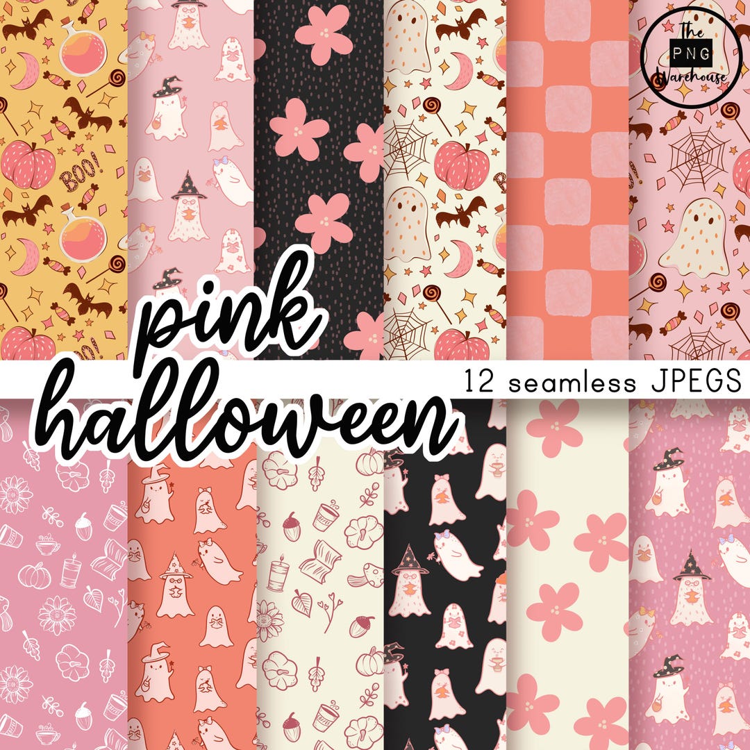 PINK HALLOWEEN PATTERNS Digital Paper Pack - 12 Jpegs - Instant ...