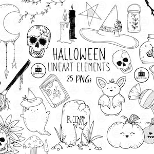HALLOWEEN Lineart Elements - 25 Png Clip Art Designs - Instant Download ...